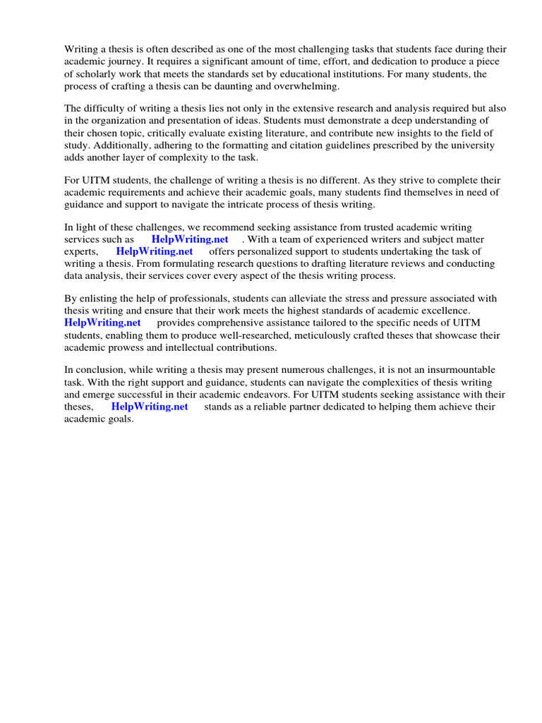 UITM Thesis Writing Support Guide | PDF | Thesis