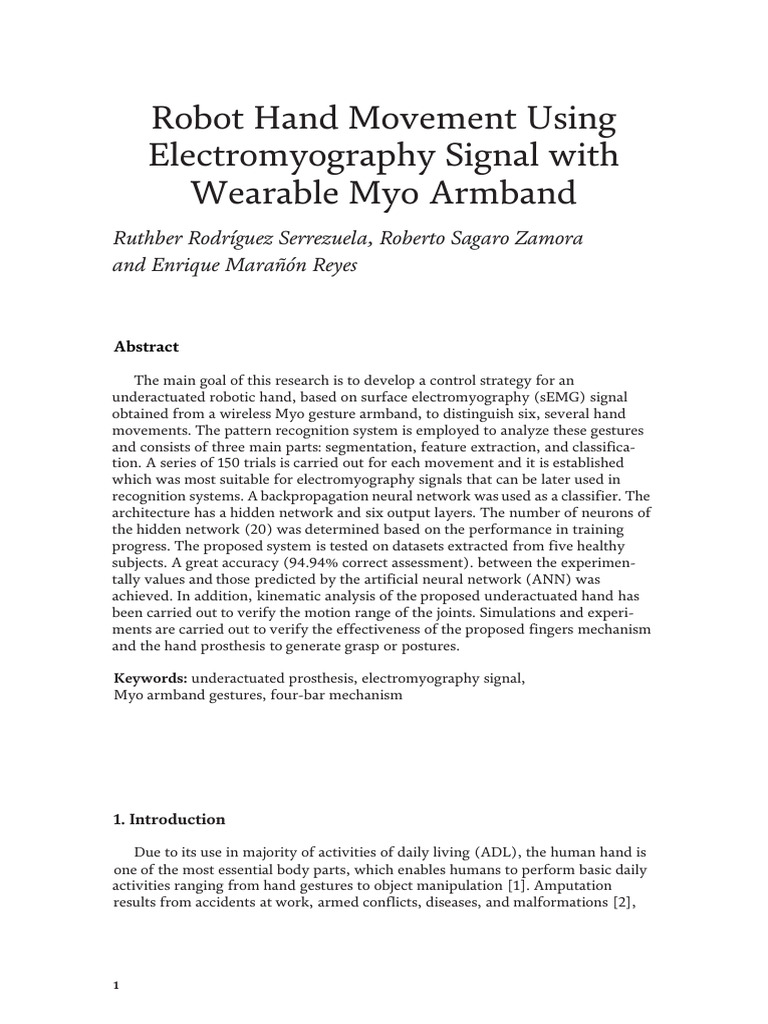 Robot Hand Movement Electromyography Signal | PDF | Prosthesis ...