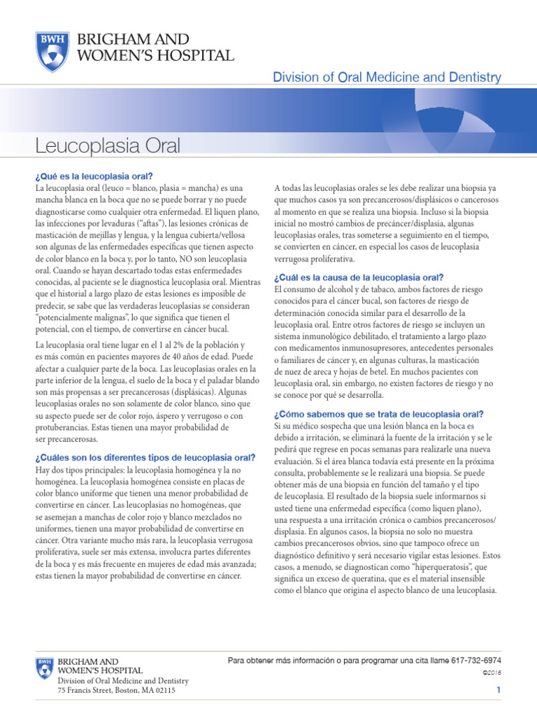 Leucoplasia Oral: Causas y Tratamiento | PDF | Ciencia y matemáticas