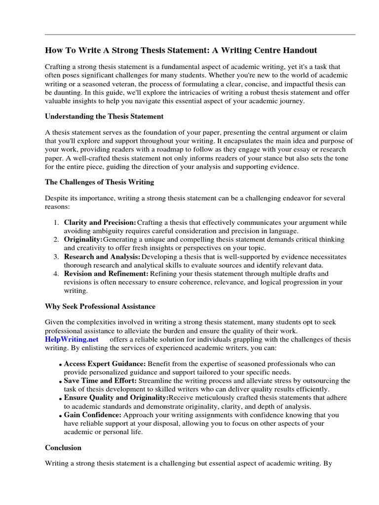How To Write A Strong Thesis Statement A Writing Centre Handouts | PDF ...