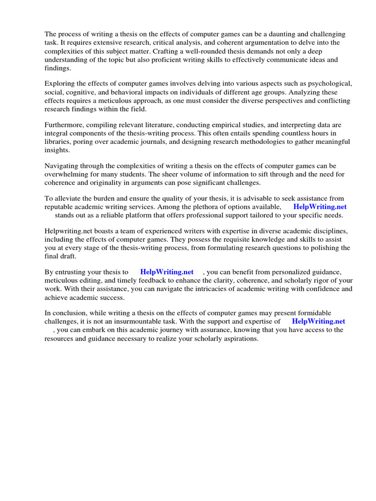 Effects of Computer Games Thesis | PDF