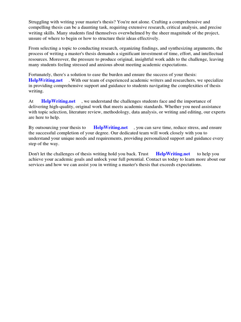 Summary Master Thesis Example | PDF