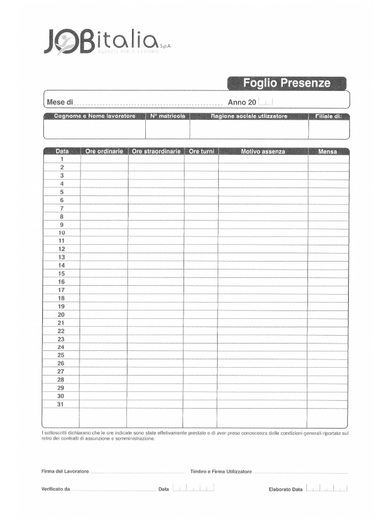 Foglio Presenze | PDF