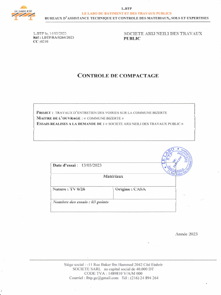 Rapport de contrôle de compactage | PDF