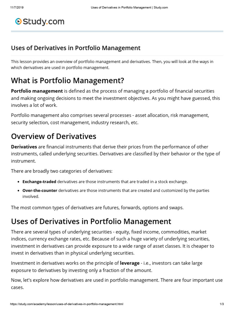 Uses of Derivatives in Portfolio Management | PDF | Derivative (Finance ...