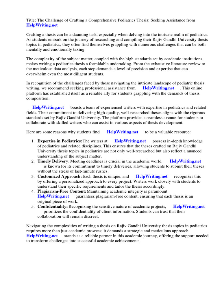 Rajiv Gandhi University Thesis Topics Pediatrics | PDF | Clinical Medicine | Medical Specialties