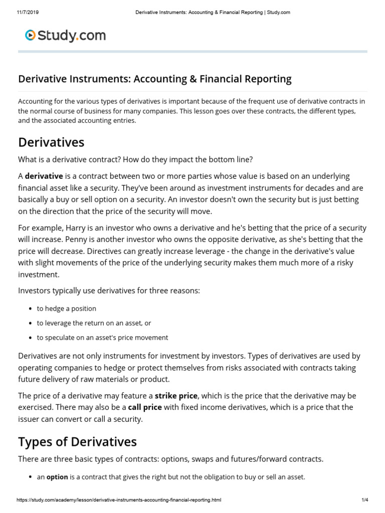Derivative Instruments - Accounting & Financial Reporting | PDF ...