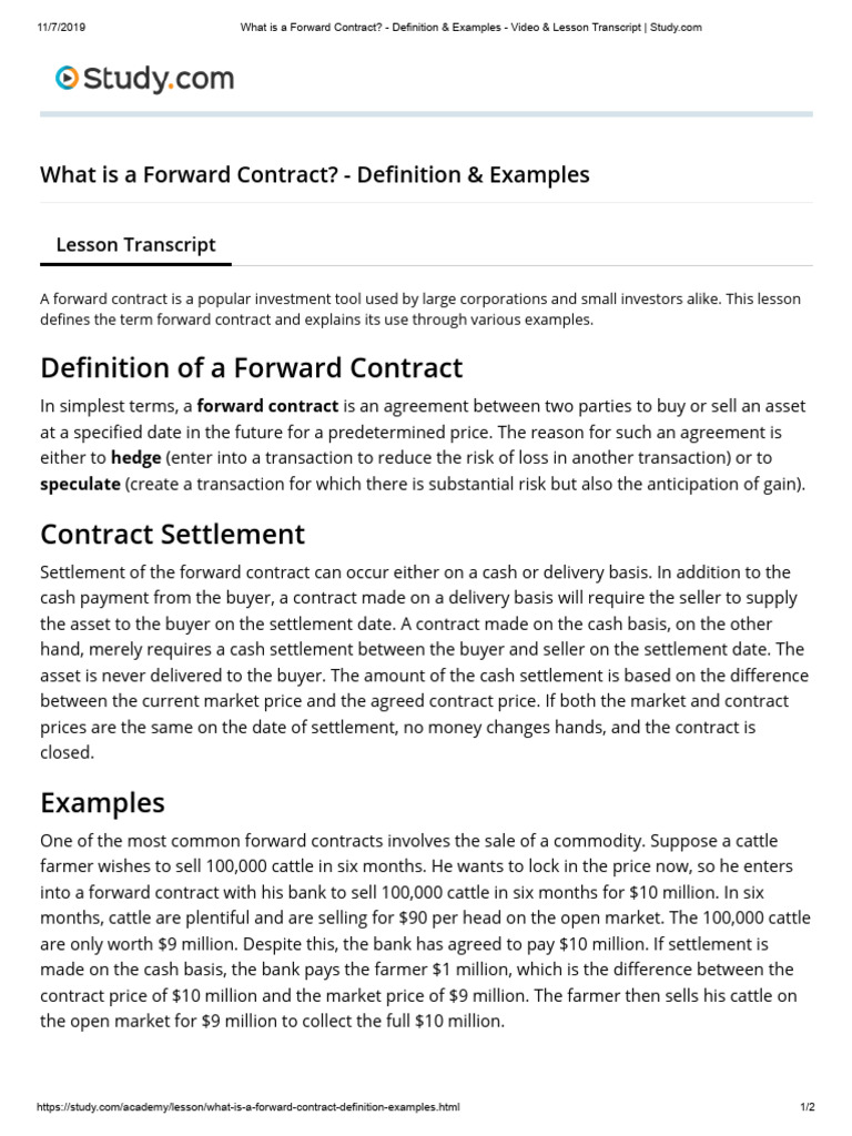 What is a Forward Contract_ - Definition & Examples - Video & Lesson ... What is a Forward Contract_ - Definition & Examples - Video & Lesson ...