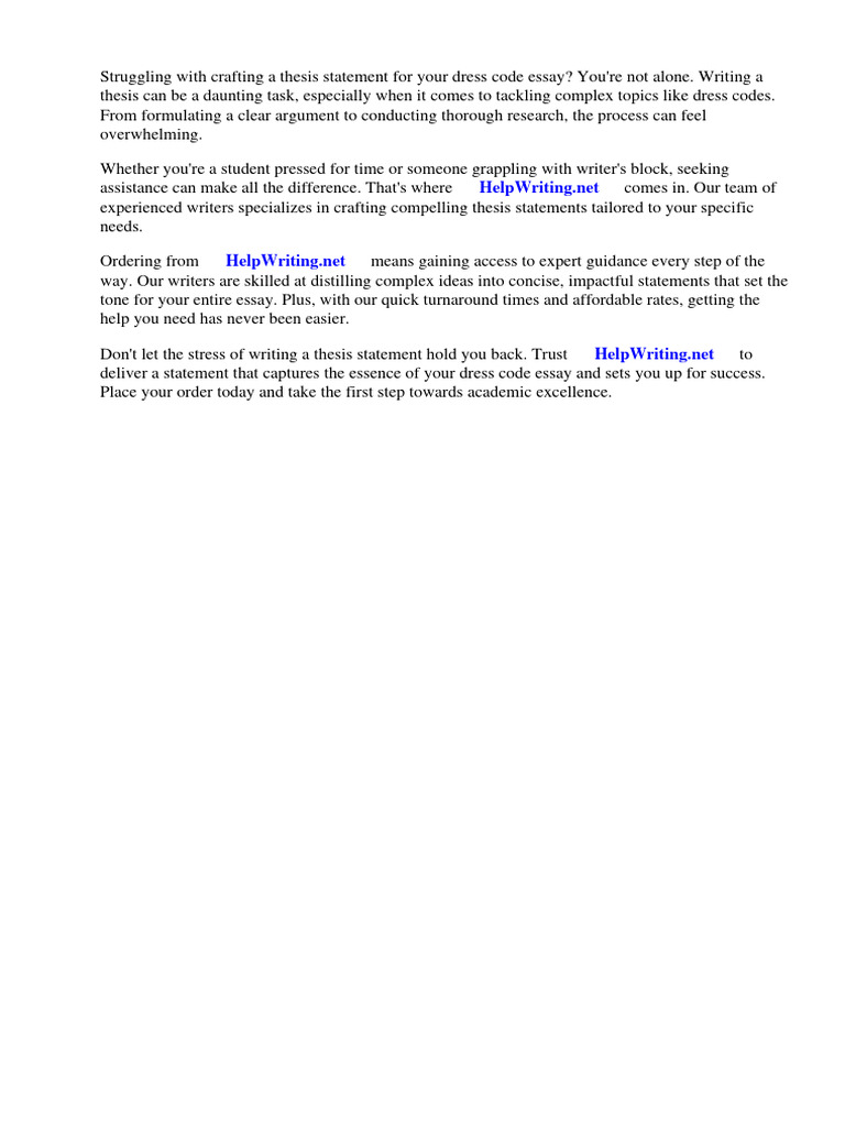 Thesis Statement For Dress Code Essay | PDF | Clothing | Human Appearance