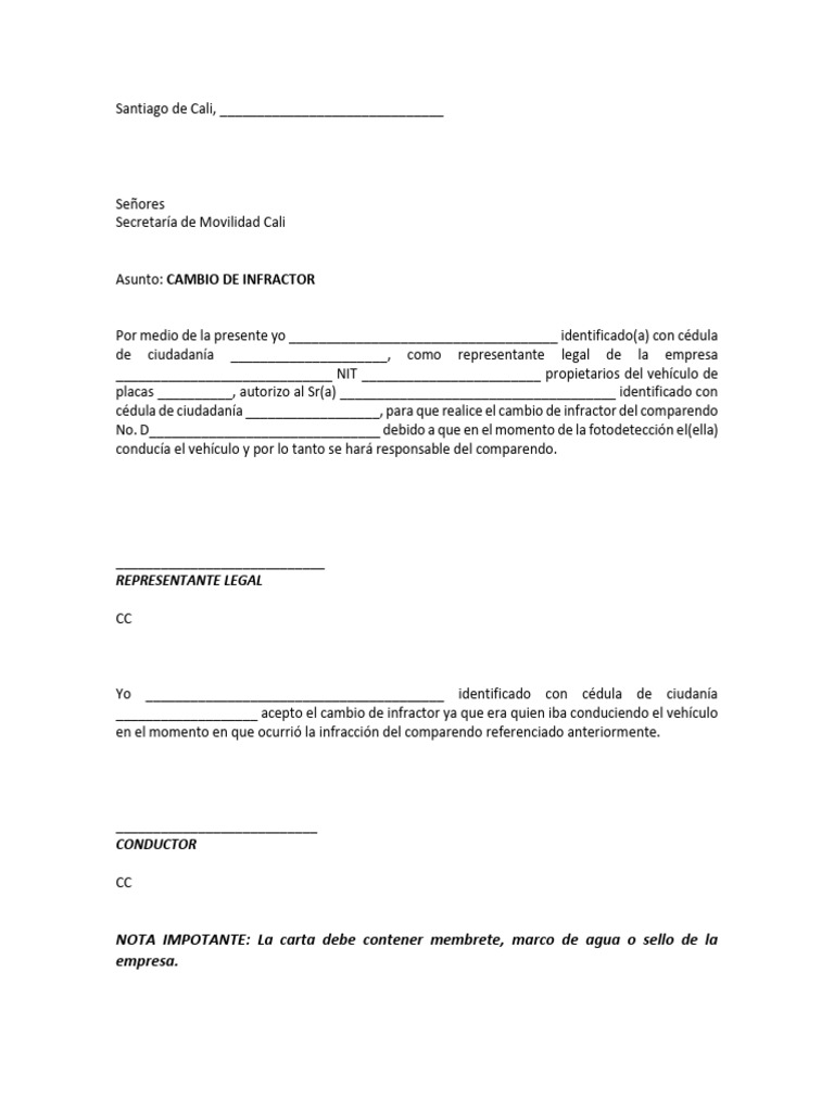 Modelo Cambio de Infractor Persona Juridica | PDF