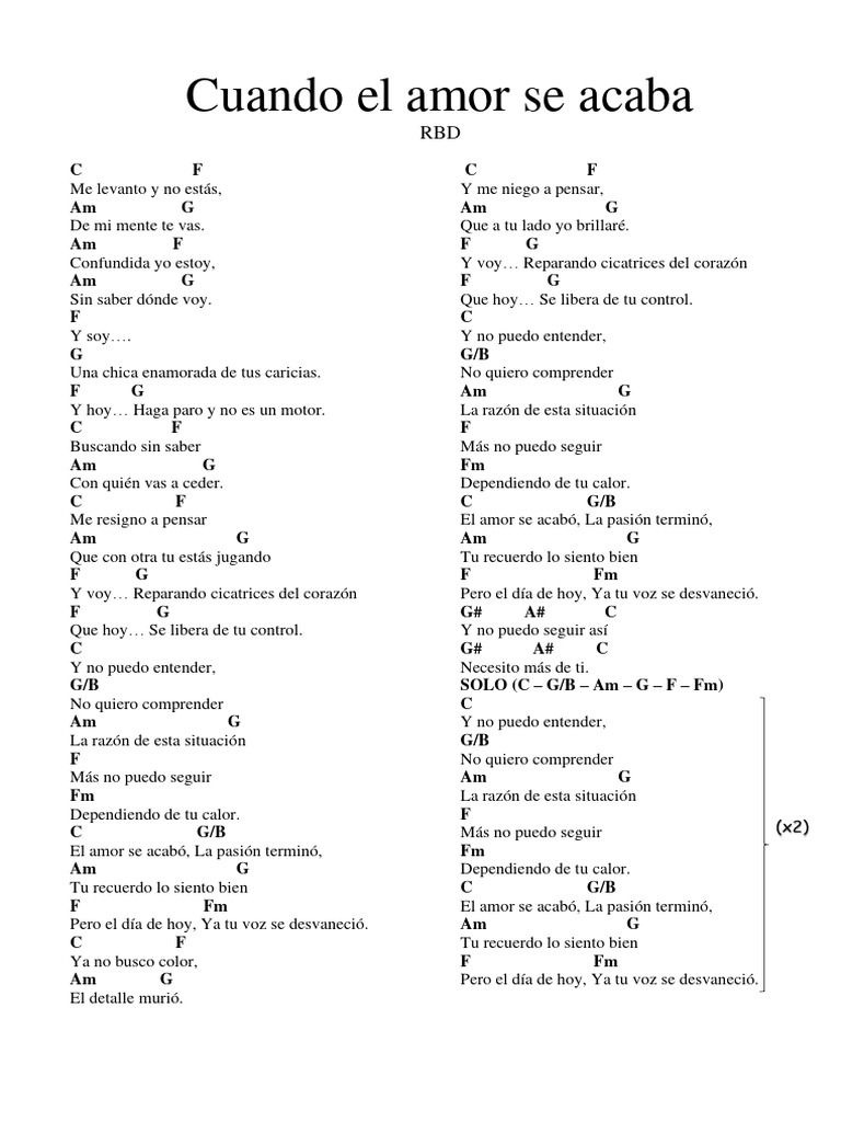 Cuando El Amor Se Acaba - RBD | PDF | Amor