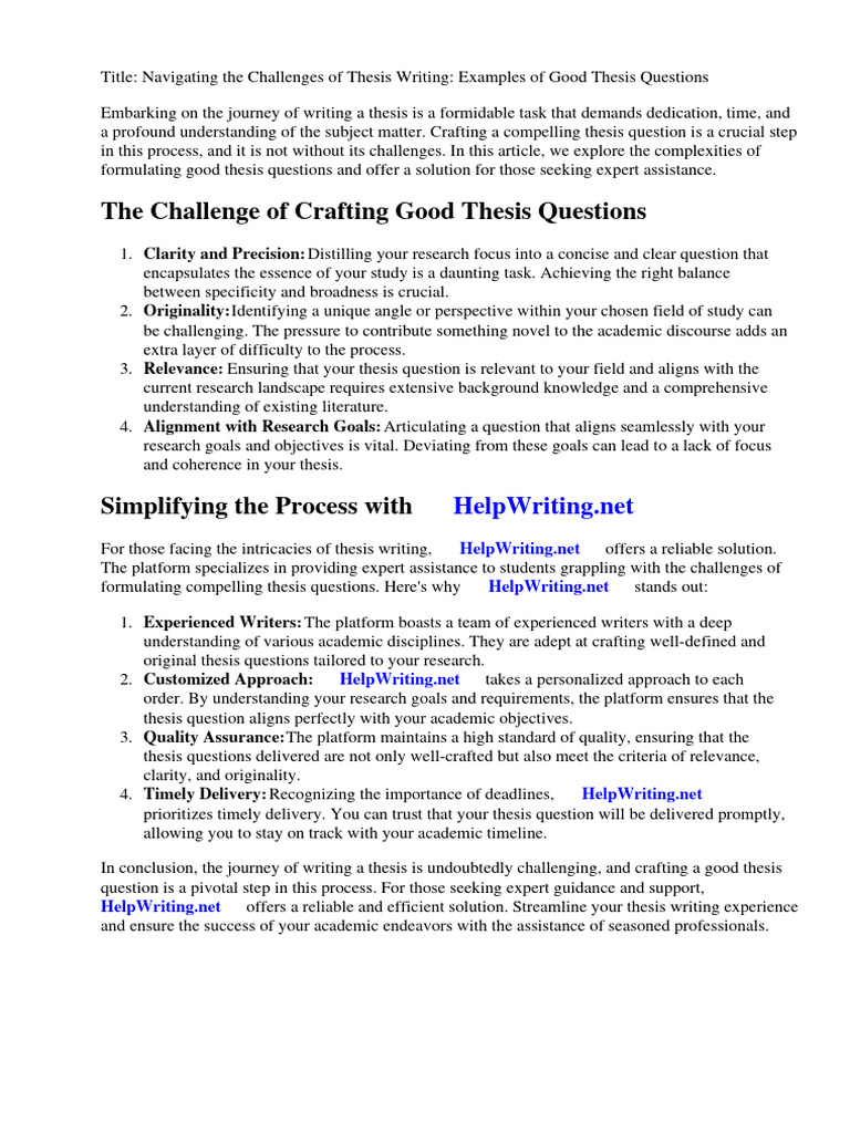 Examples of Good Thesis Questions | PDF | Essays | Thesis