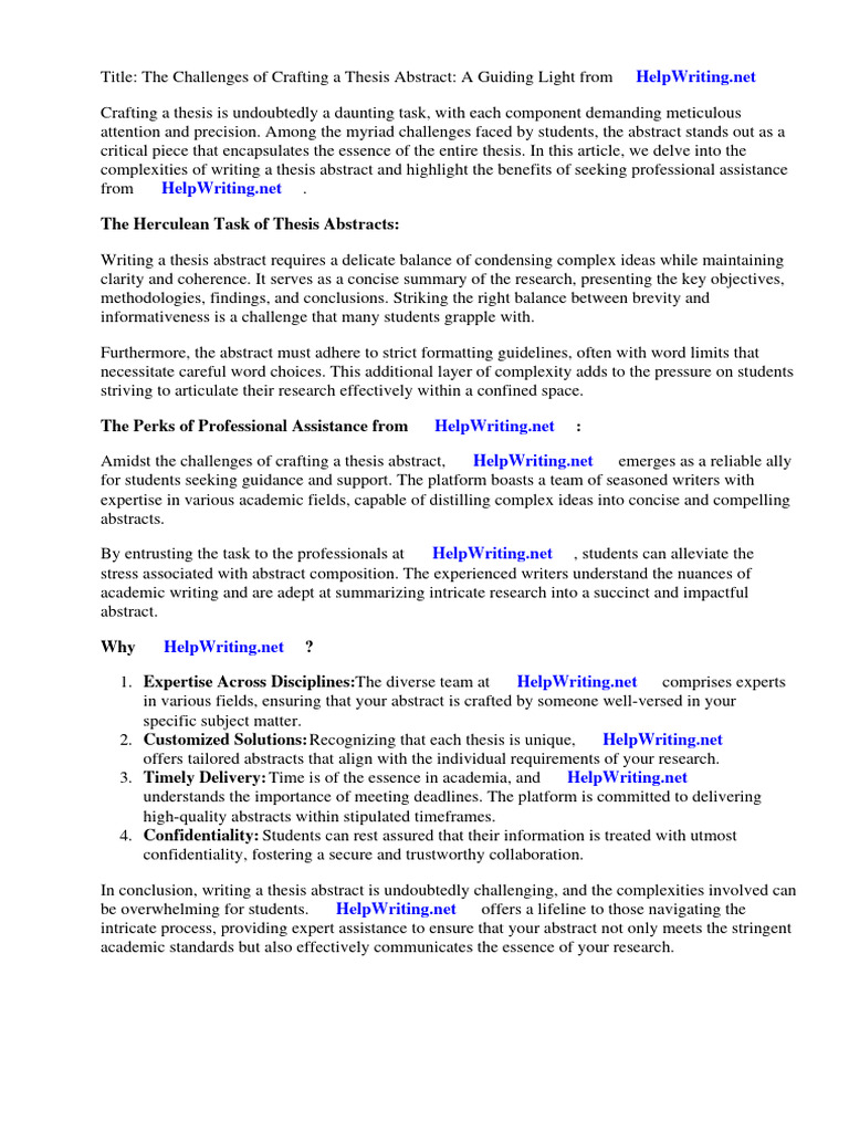 Abstract in Thesis Sample | Download Free PDF | Thesis | Abstract (Summary)