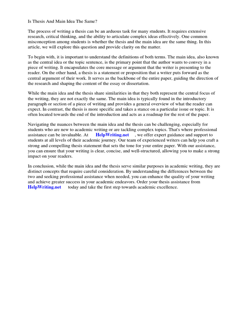 Is Thesis and Main Idea the Same | PDF