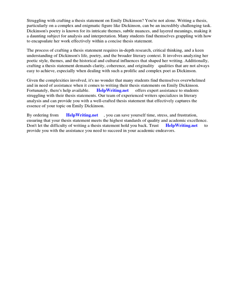 Thesis Statement Examples On Emily Dickinson | PDF | Emily Dickinson ...