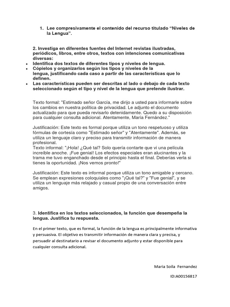Niveles de Lengua: Textos Formales e Informales | PDF | Comunicación ...