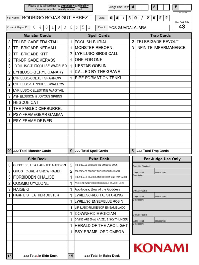 Deck List Pdf