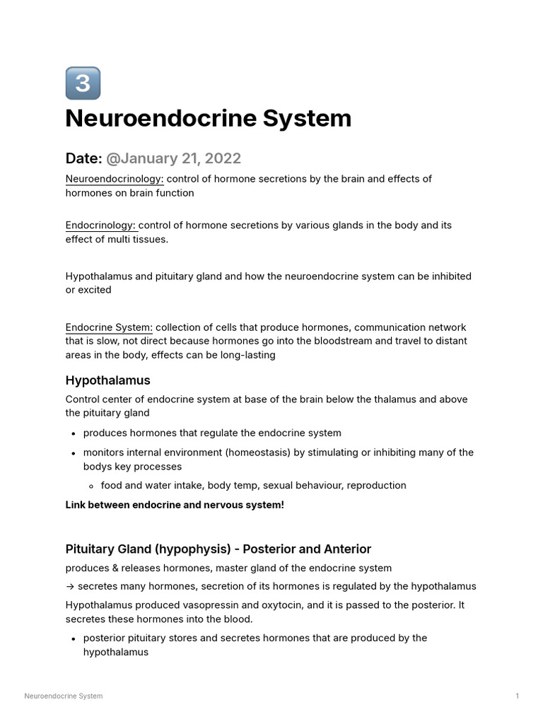 Neuroendocrine System Notes | PDF | Hypothalamus | Neuroendocrinology