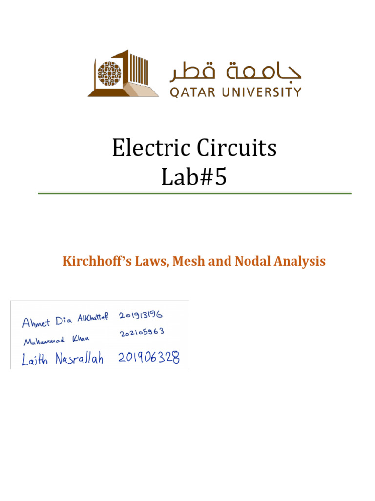 Lab 5 - Kirchhoff's Laws, Mesh and Nodal Analysis - 230103 - 154435 | PDF | Teaching Methods ...