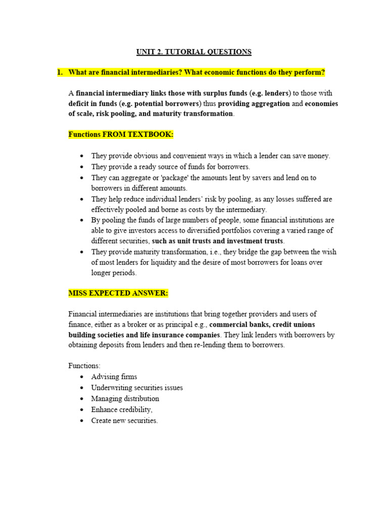 UNIT 2 Tutorial Questions and Answers | PDF | Fiscal Policy | Monetary Policy