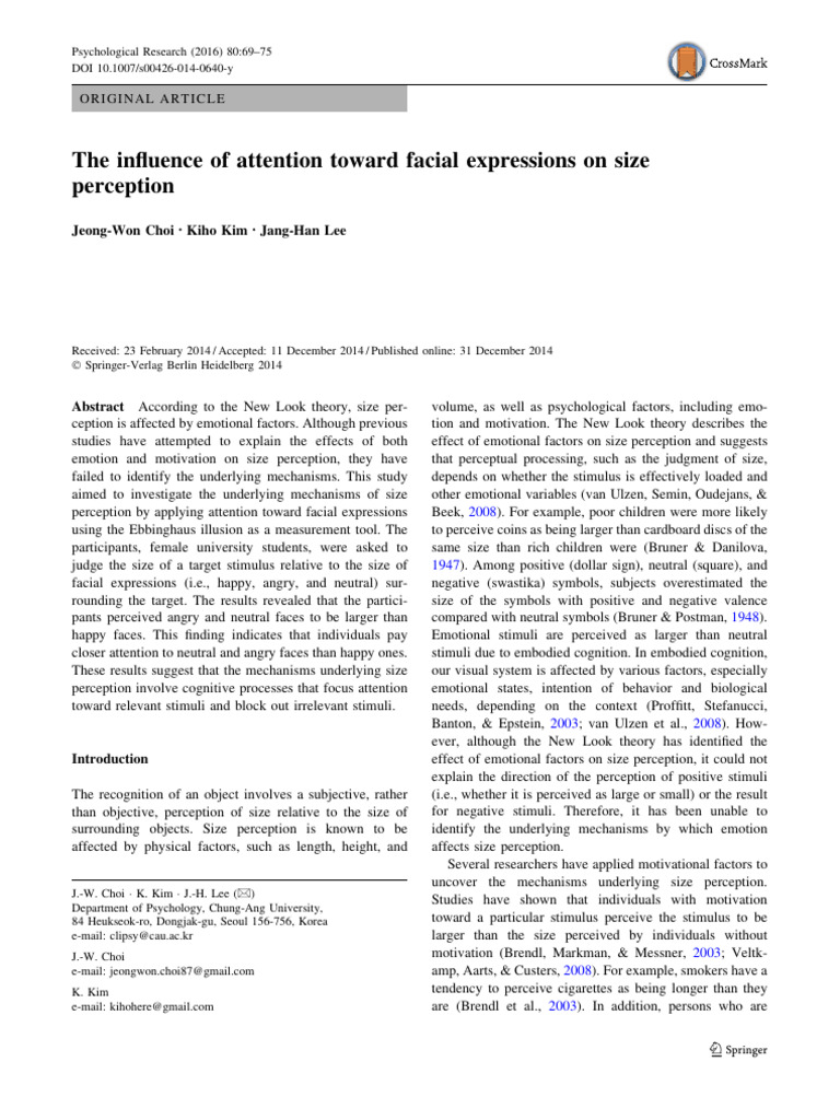 The Influence of Attention Toward Facial Expressions On Size Perception | PDF | Perception ...