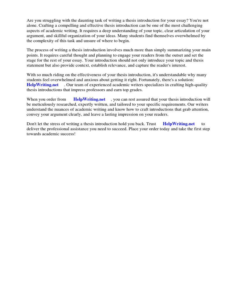 How To Write A Thesis Introduction For An Essay | PDF | Essays | Thesis
