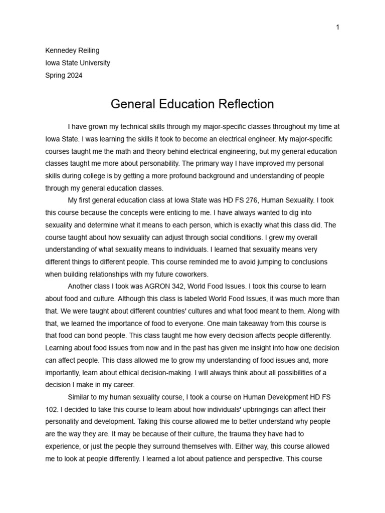 General Education Reflection | PDF | Cognitive Science | Psychological ...