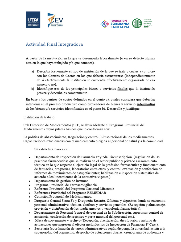Actividad Final Integradora-CLASE COSTOS | PDF | Farmacia | Farmacéutico