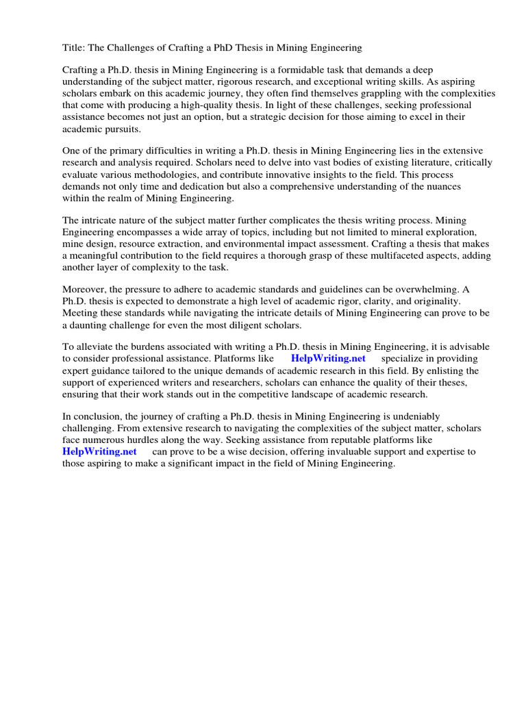 PHD Thesis Mining Engineering | PDF | Thesis | Mining