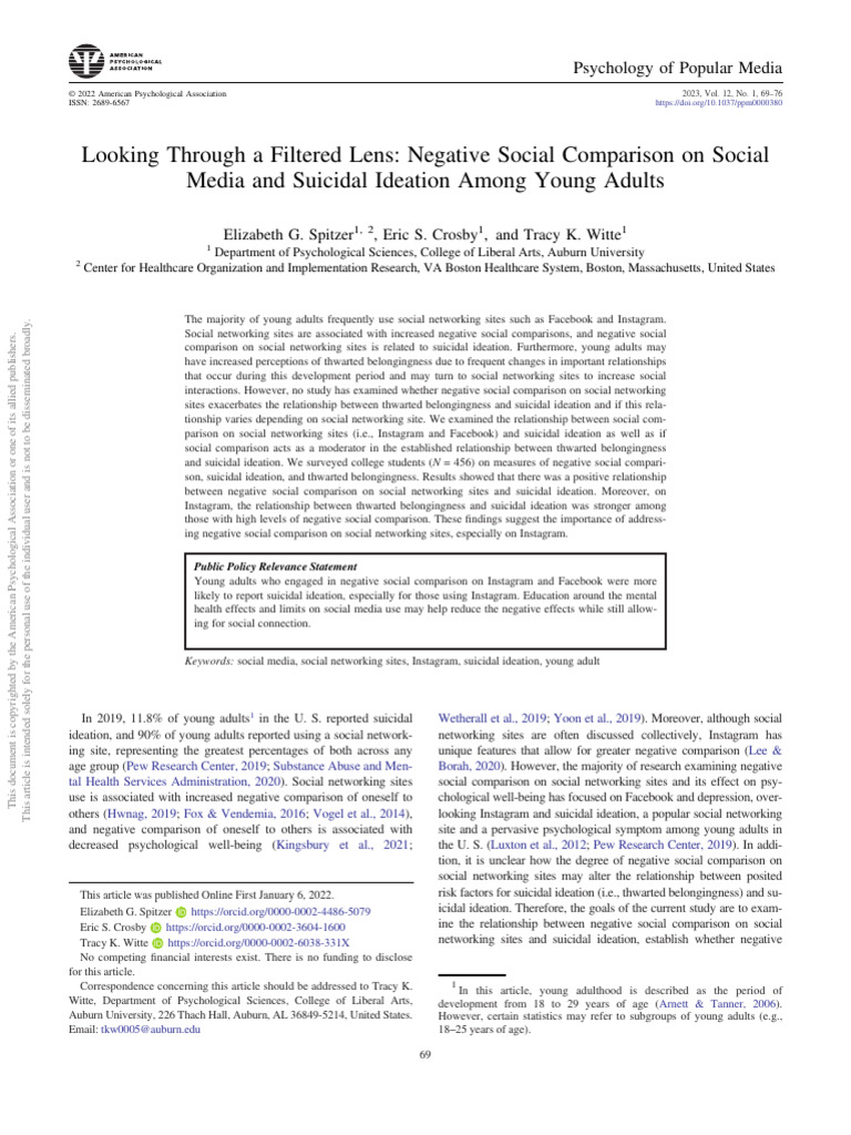 Looking Through A Filtered Lens: Negative Social Comparison On Social ...