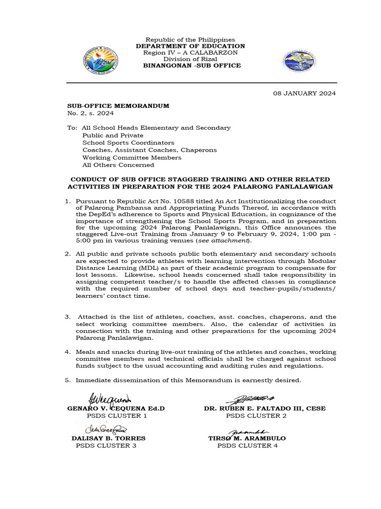 Sub Office Memo For The 2024 Provincial Meet | PDF