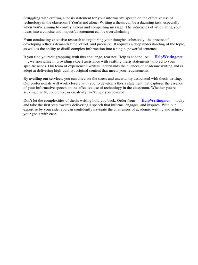 Thesis Statement For An Informative Speech On Effective Use of ...