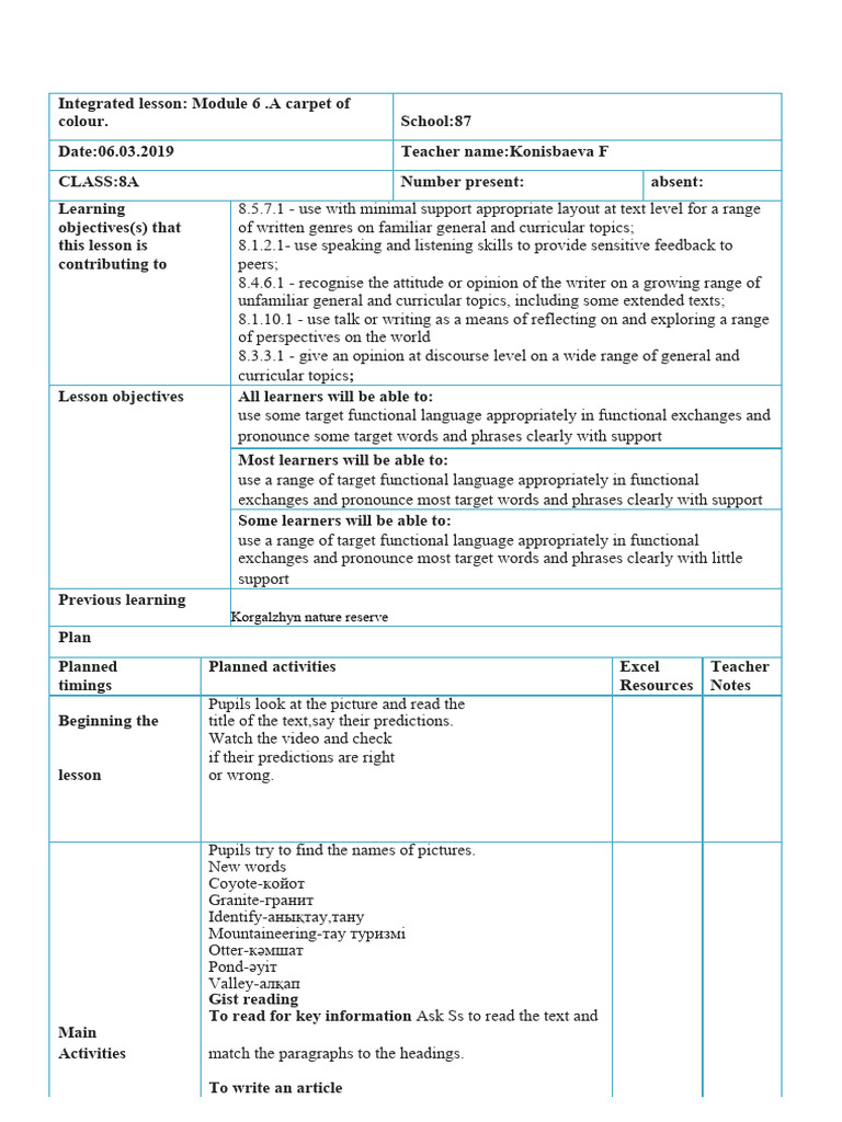 Lesson Plan: Exploring Nature Reserves | PDF | Learning | Applied ...