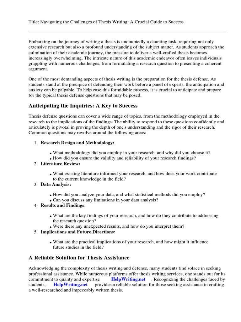 Typical Thesis Defense Questions | PDF