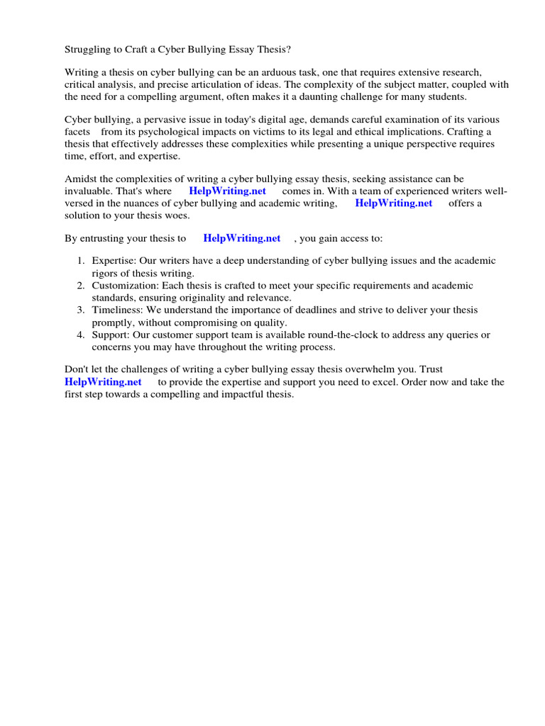 Cyber Bullying Essay Thesis | PDF | Cyberbullying | Bullying