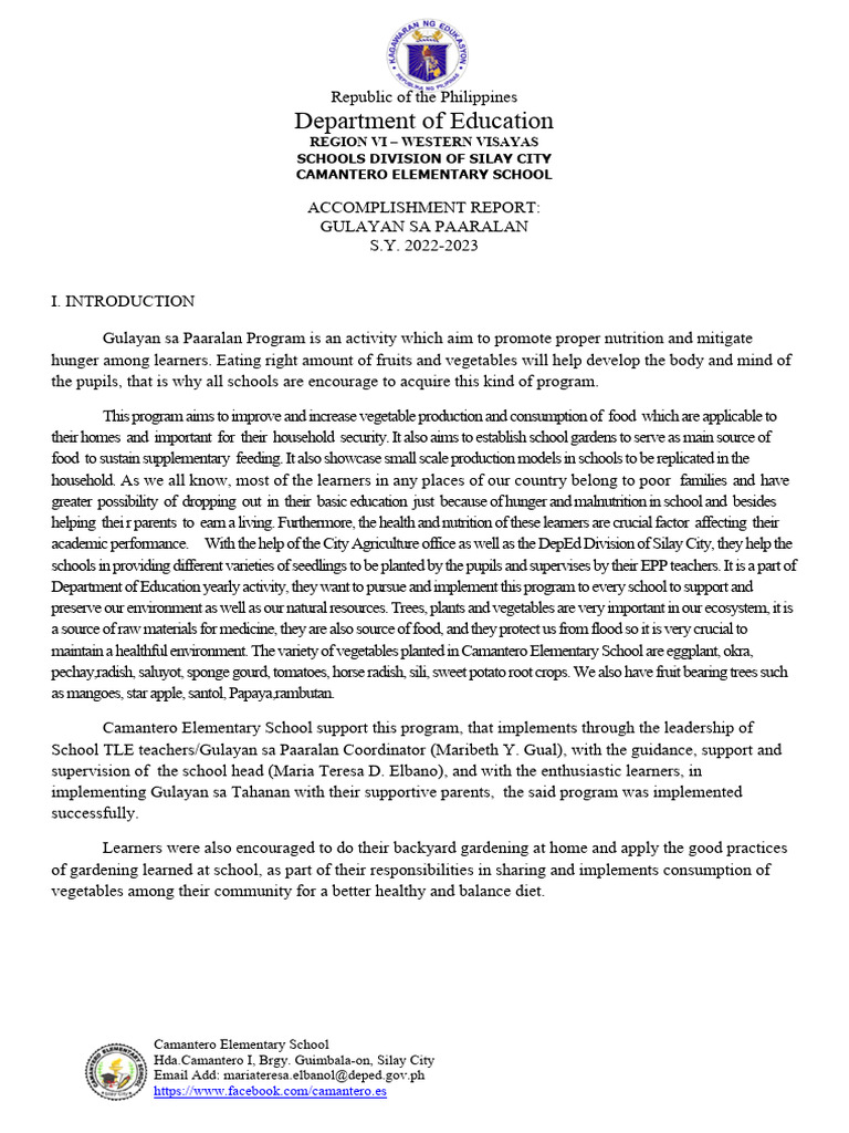 Camantero ES GPP Accomplishment Report 2022-2023 | PDF | Vegetables ...