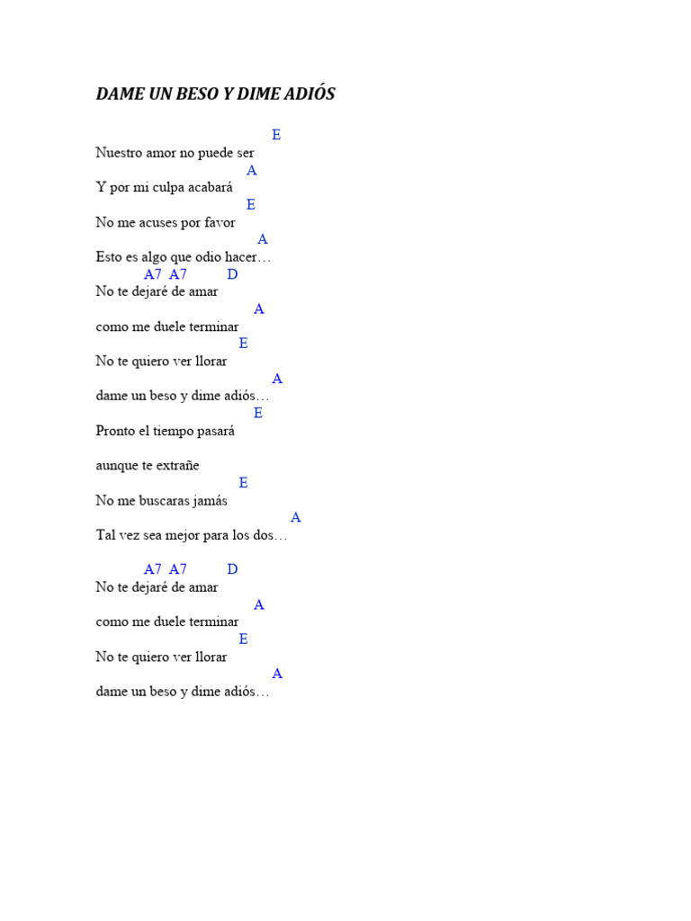 "Dame un beso y di adiós: letra de amor" | PDF