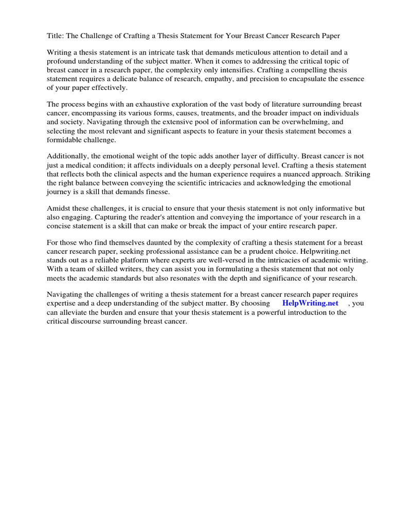 Thesis Statement For Breast Cancer Research Paper | PDF | Cancer ...