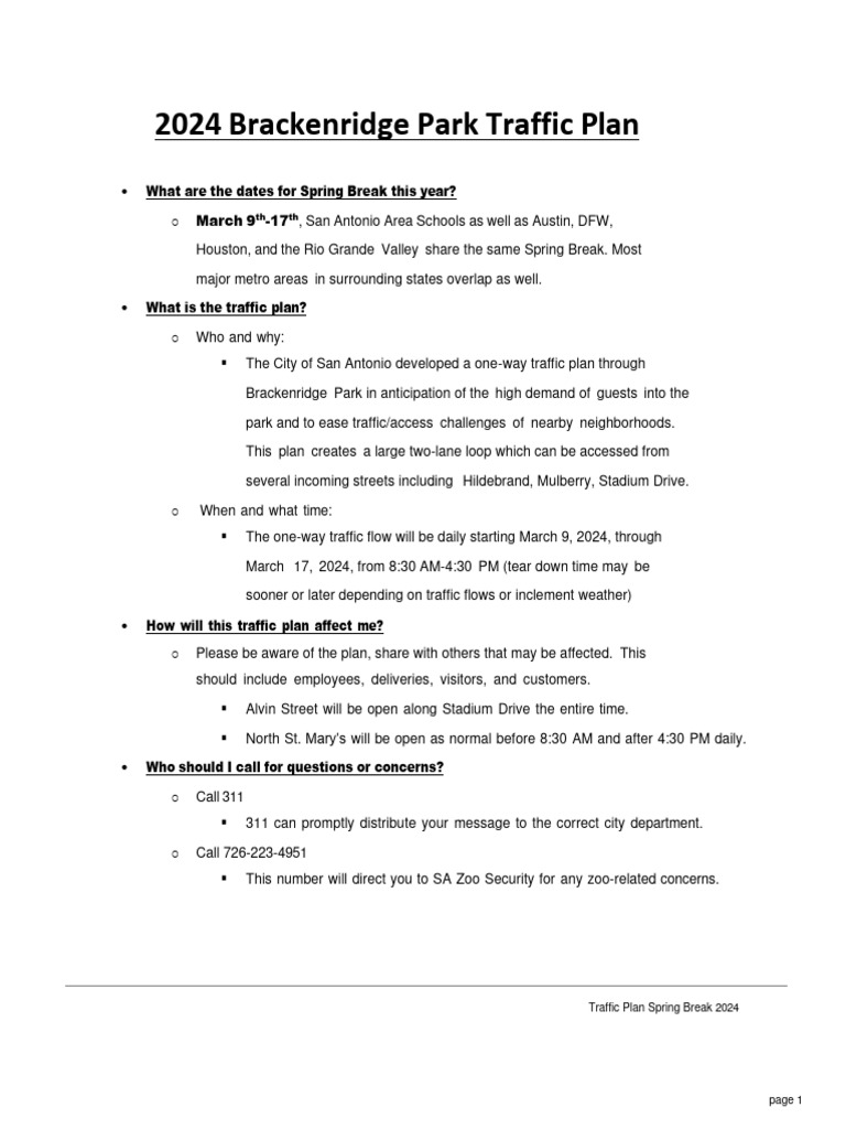 2024 Spring Break Traffic Plan | PDF