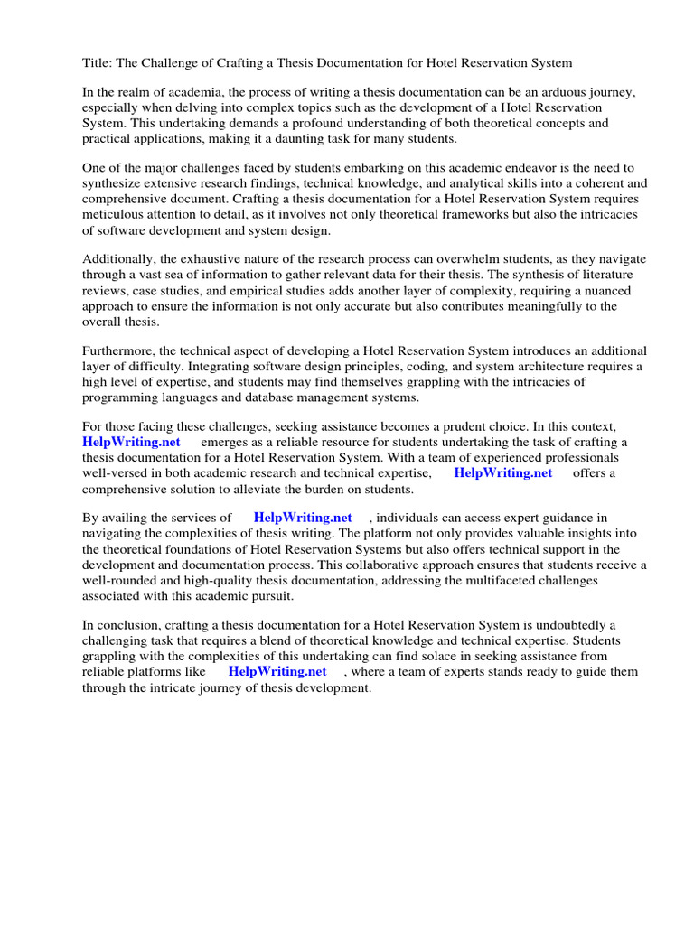 Thesis Documentation For Hotel Reservation System | PDF | Software | Computing