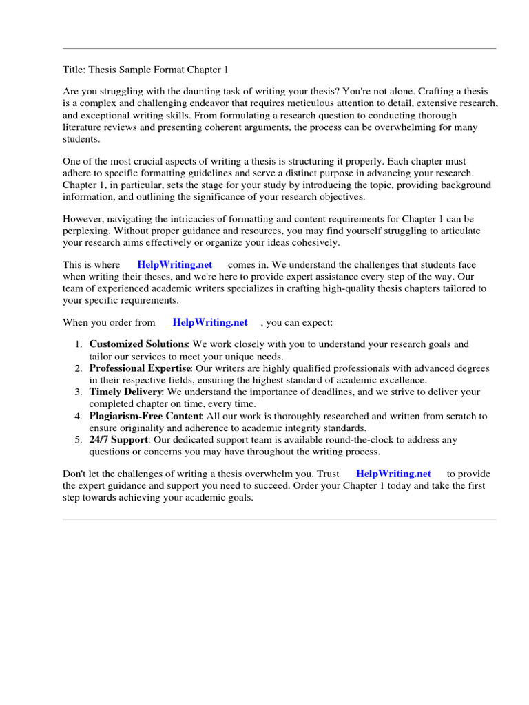 Thesis Sample Format Chapter 1 | PDF Thesis Sample Format Chapter 1 | PDF