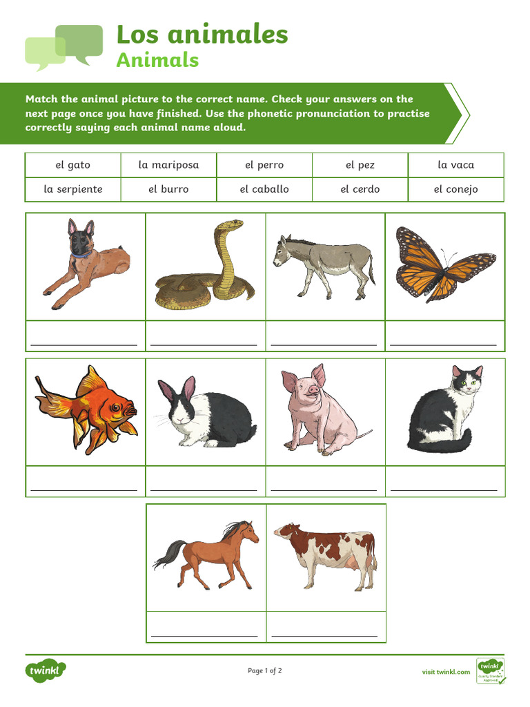 Animals Match and Say | PDF