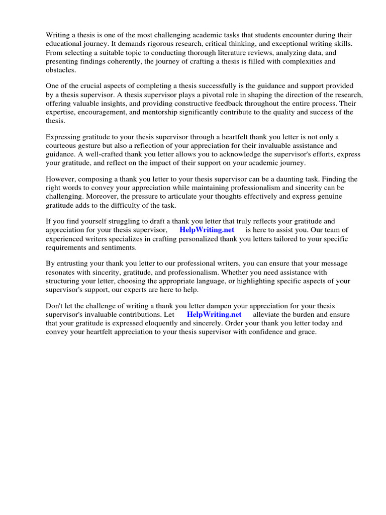 Thank You Letter To Thesis Supervisor | PDF