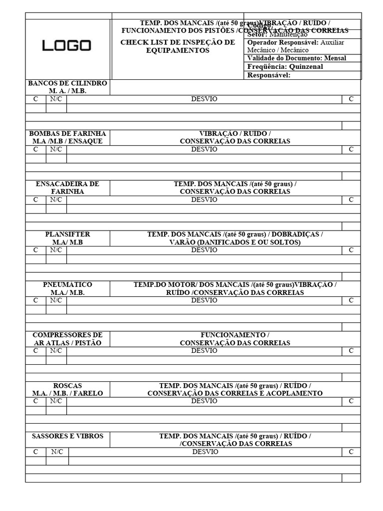 Check List de Inspeção de Equipamentos | PDF | Pistão | Motores