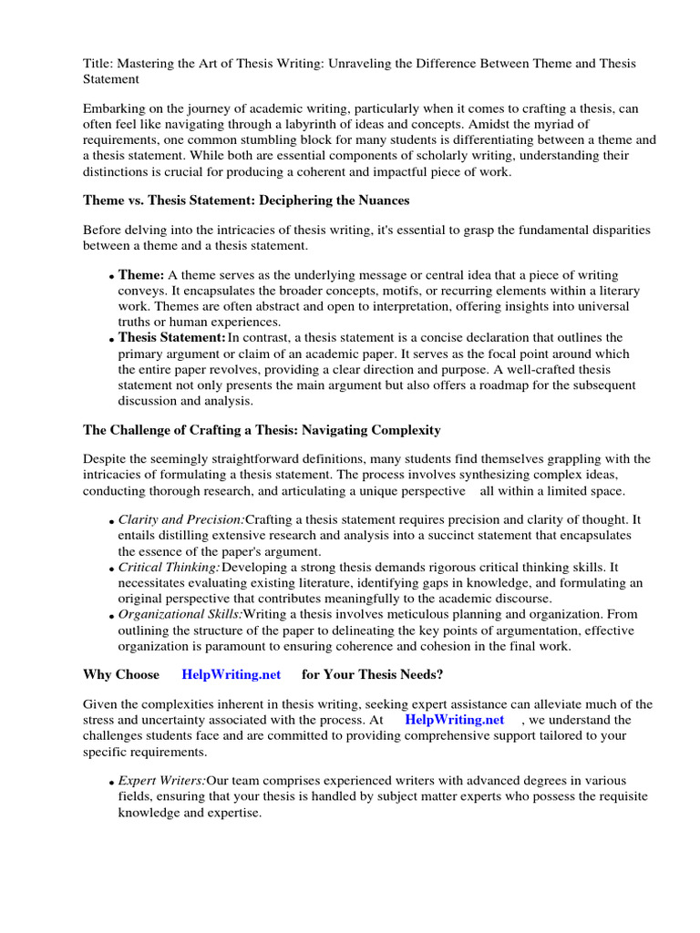 Differentiate Theme From Thesis Statement | PDF | Career & Growth | Art