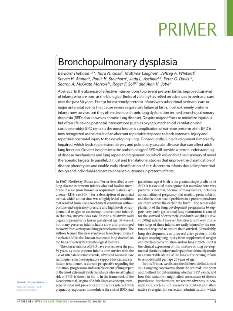 Bronchopulmonary Dysplasia | PDF | Lung | Preterm Birth