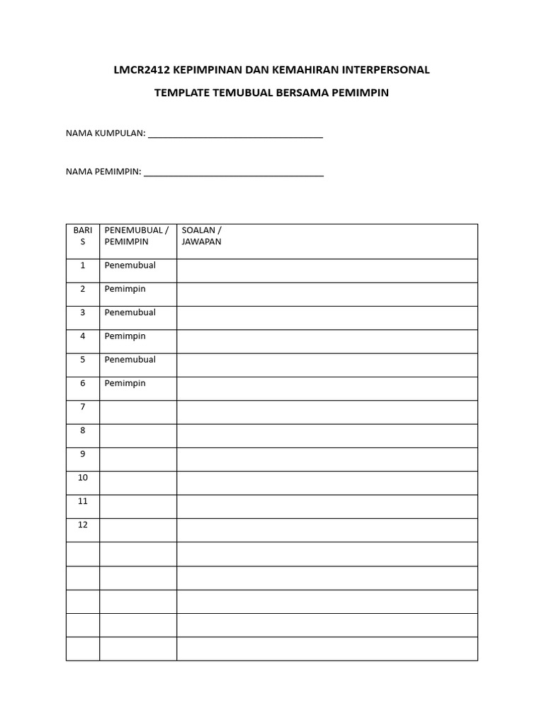 LMCR2412 - Template Transkrip Temubual | PDF | Karier & Perkembangan ...
