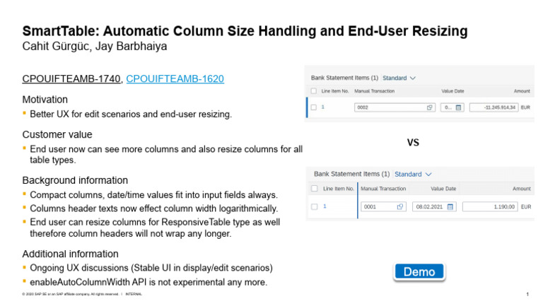 SmartTable Automatic Column Size Handling and EndUser Resizing | PDF