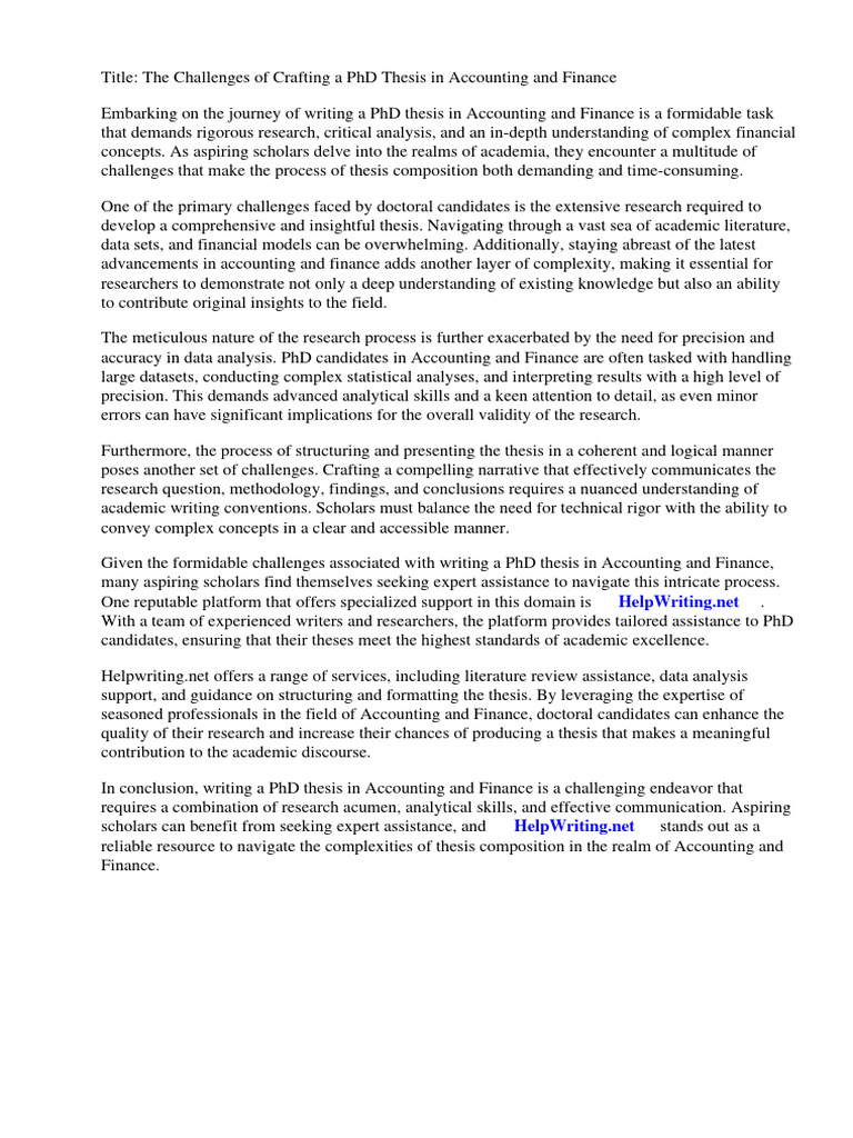 Phd Thesis Accounting Finance | PDF | Thesis | Accounting