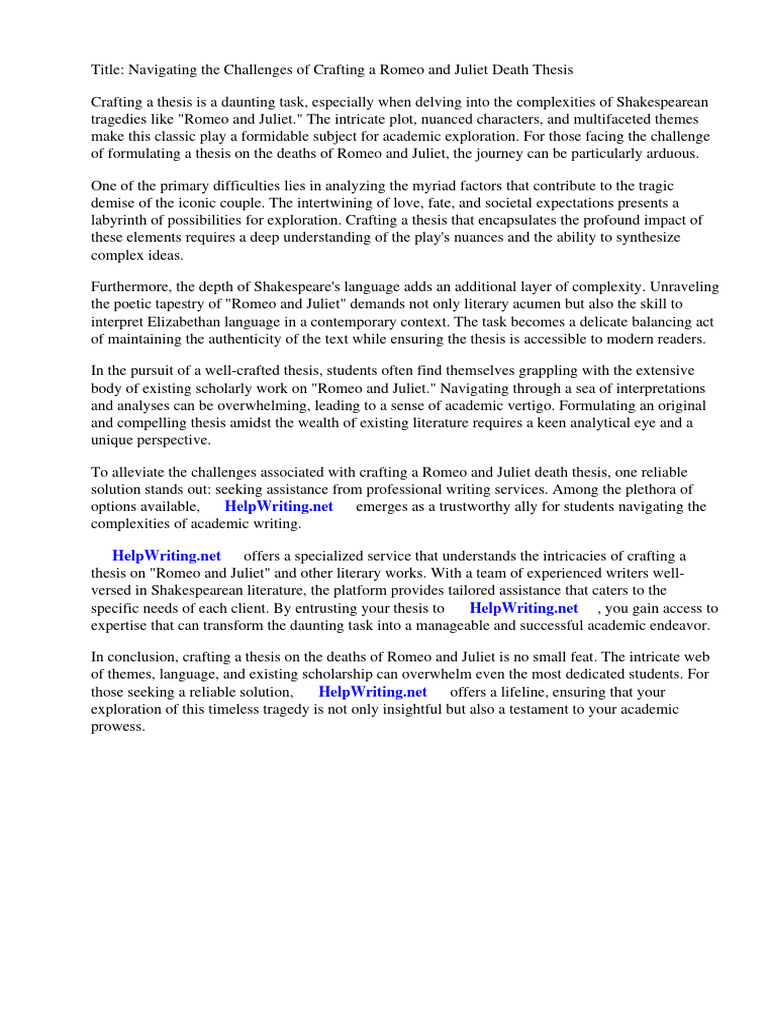 Romeo and Juliet Death Thesis | PDF
